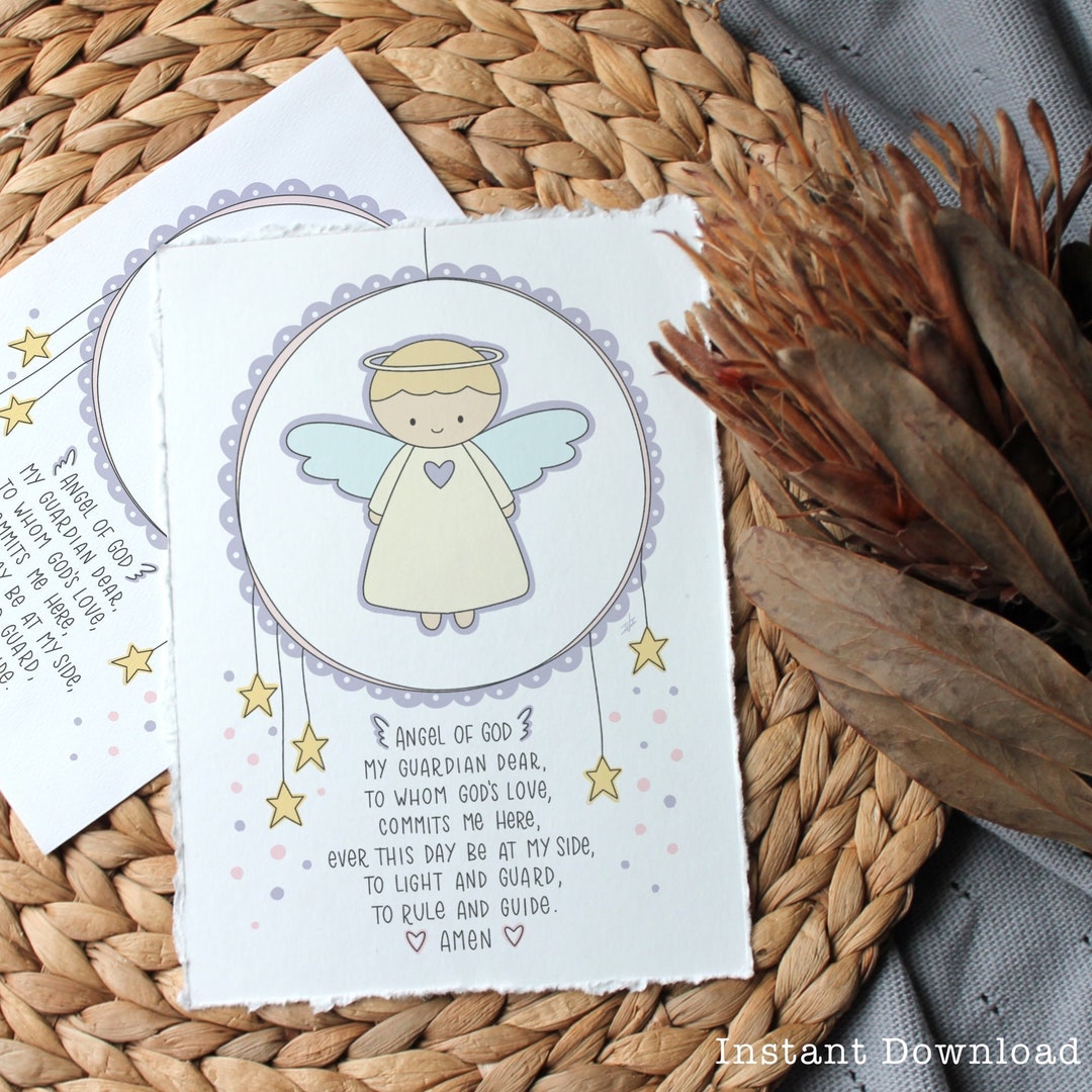 Cute Angel of God Prayer Printable Wall Art, Angel of God Print, Angel ...