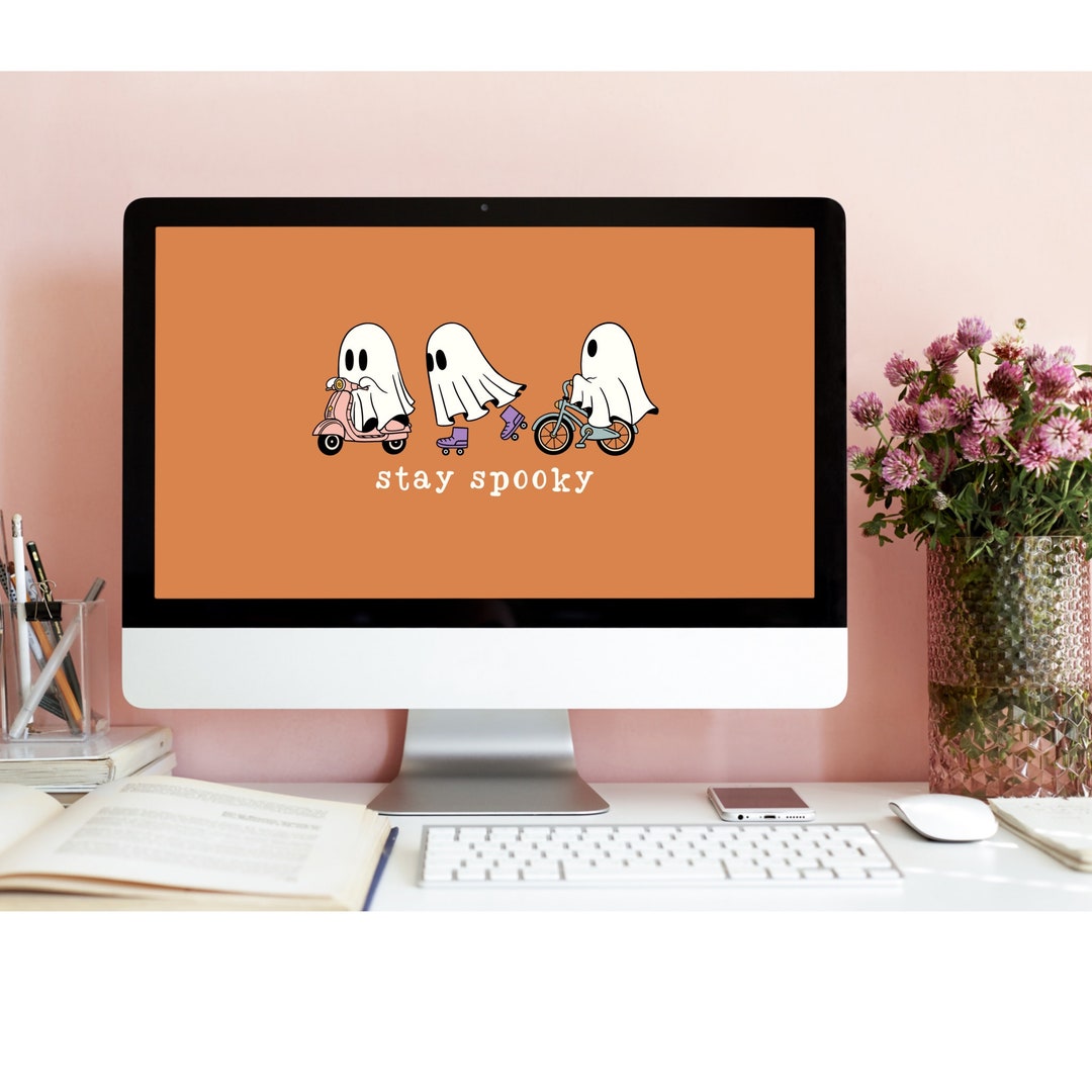 Halloween DESKTOP Wallpaper Cute Ghosts Digital Background - Etsy