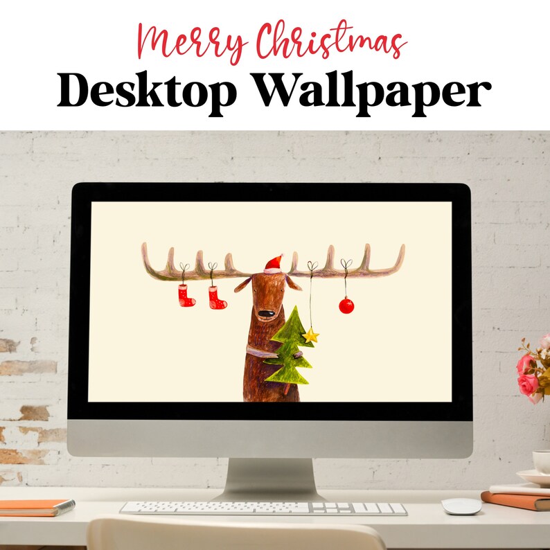 CHRISTMAS WALLPAPER, Christmas DESKTOP Wallpaper, Cute Reindeer MacBook ...