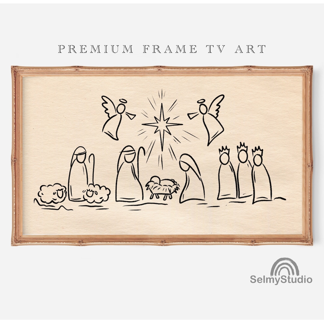 FRAME TV NATIVITY Art Christmas, Jesus Born Line Art, Holy Family ...