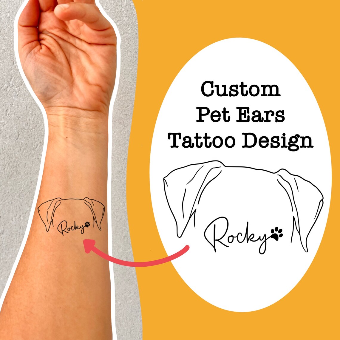 Custom PET EARS Tattoo Design, Custom Line Drawing, Ear Outline ...