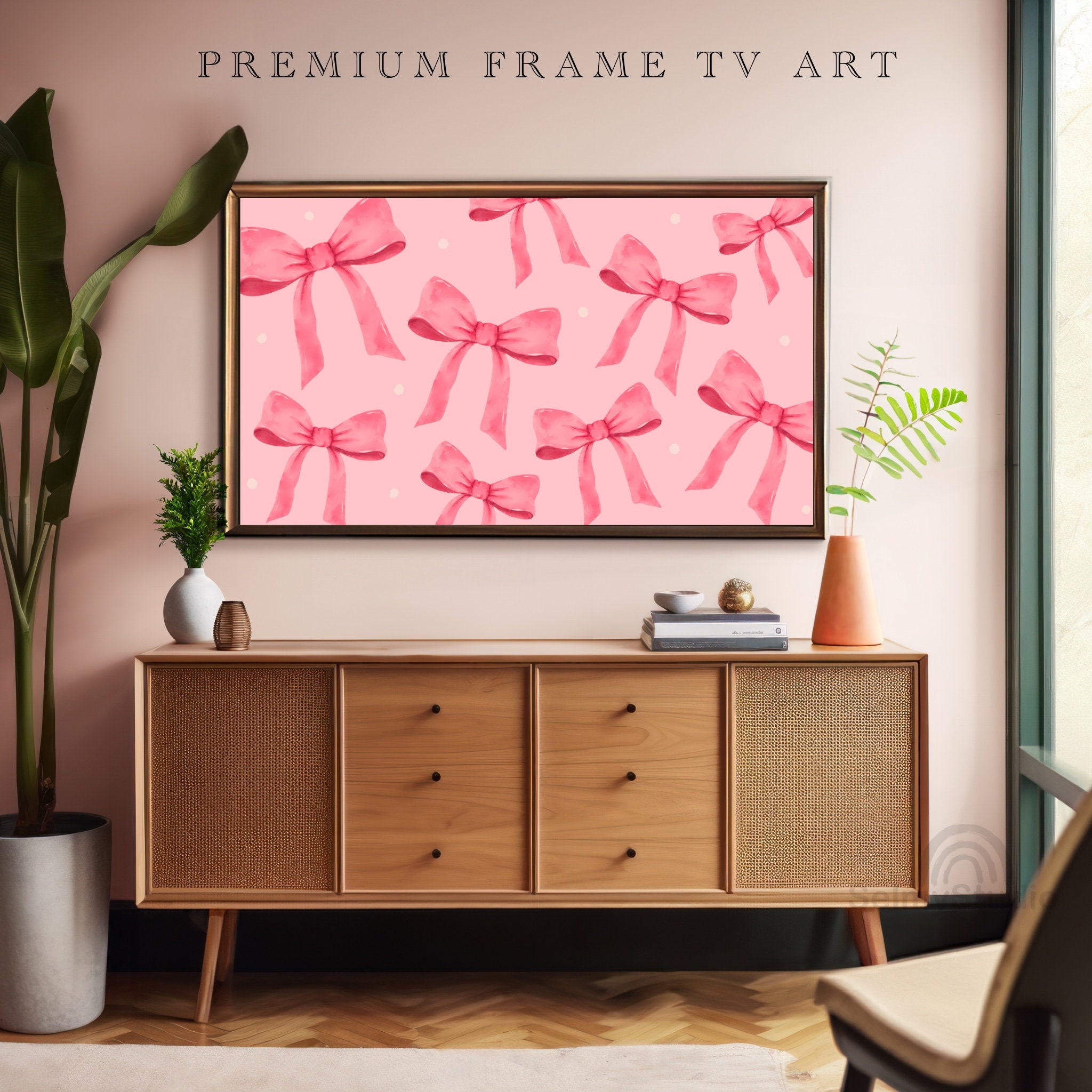 FRAME TV ART, Pink Bows Digital Download, Coquette Decor Frame Tv Art ...