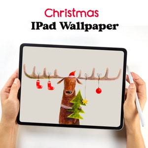 CHRISTMAS iPad Wallpaper, Christmas iPad Background, Cute Reindeer ...