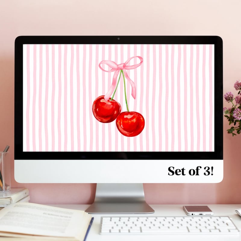 Desktop Wallpaper Pink Bows - Etsy UK