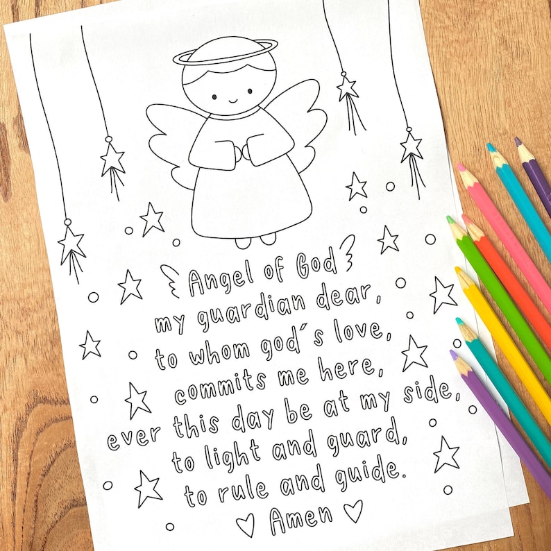 CATHOLIC COLORING Page Guardian Angel Prayer Coloring Page - Etsy