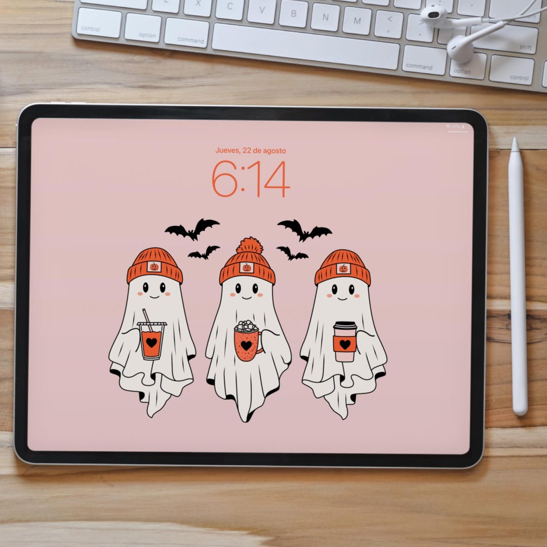 Pink Halloween Cute Coffee Ghosts Aesthetic iPad Preppy Wallpaper ...