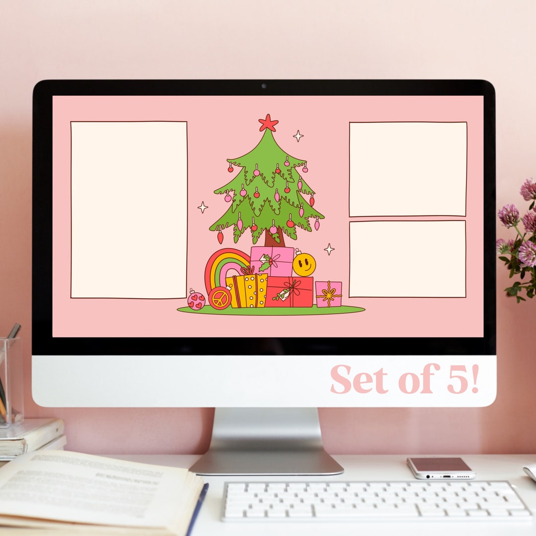 Pink Christmas Computer Desktop Background Wallpaper Organizer Set - Etsy