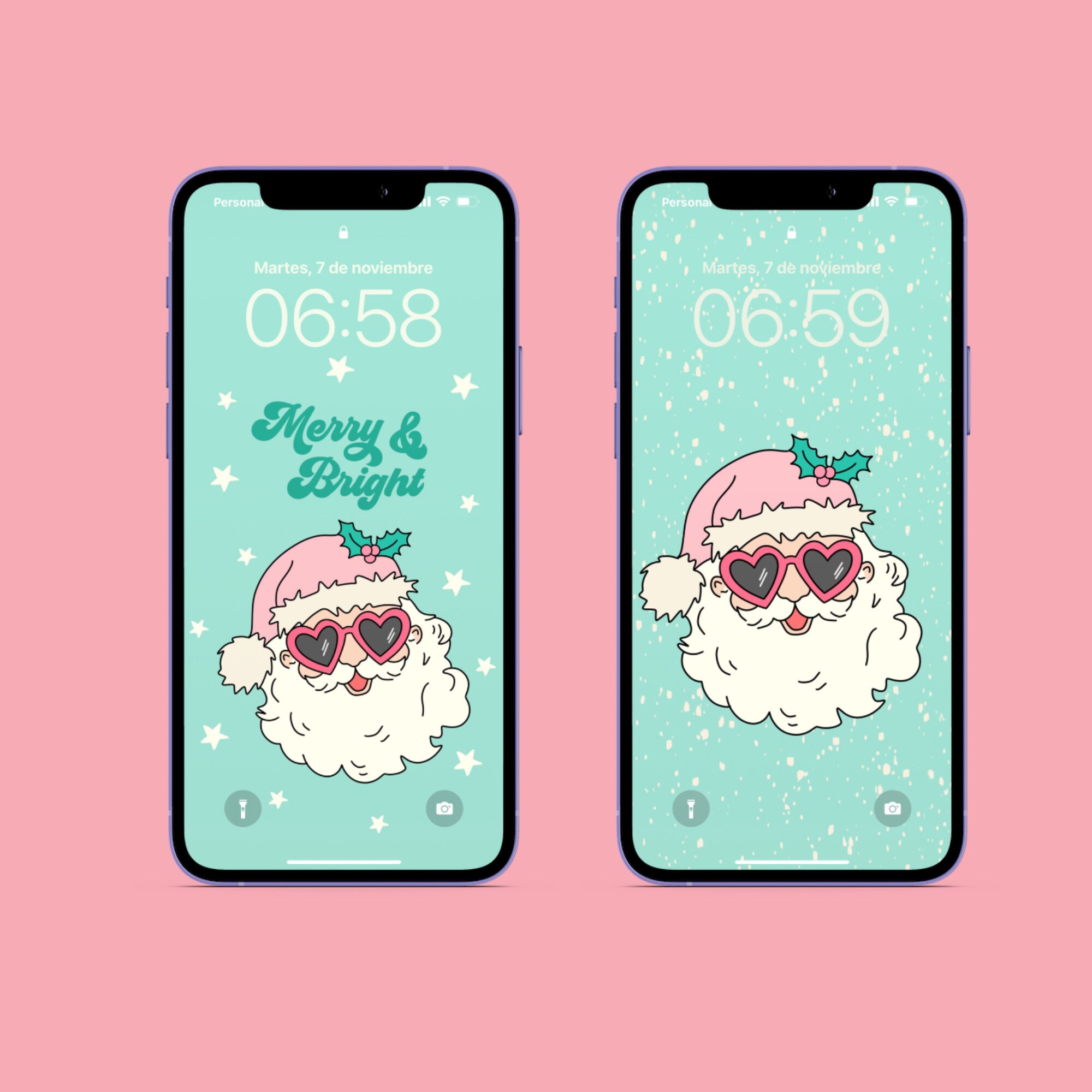 Set of 2 Christmas Phone Wallpaper Pink Aesthetic Background Winter ...