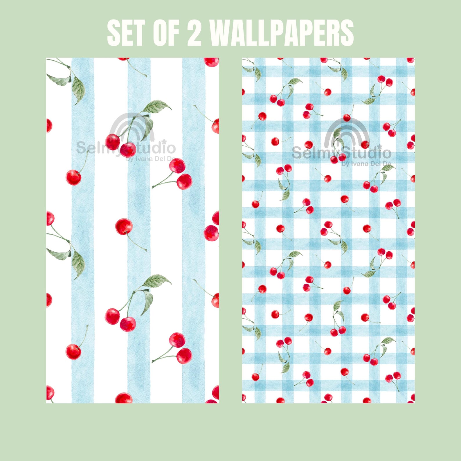 CHERRY WALLPAPER STRIPED Checkered Phone Wallpaper Cute Cherries iPhone ...
