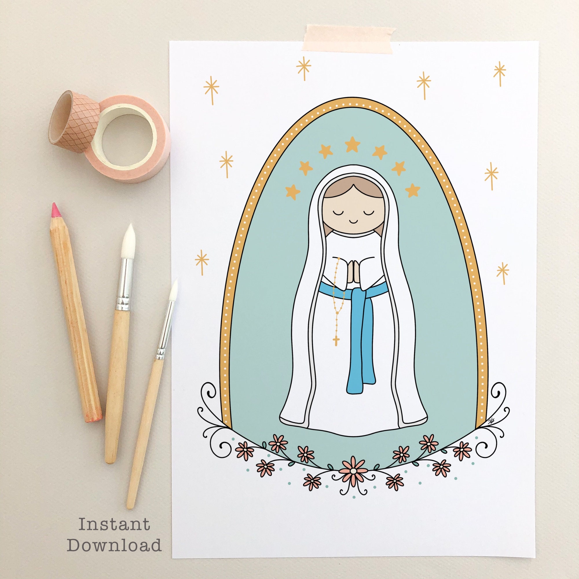 LOURDES Our Lady Saint Printable Catholic Print Catholic - Etsy