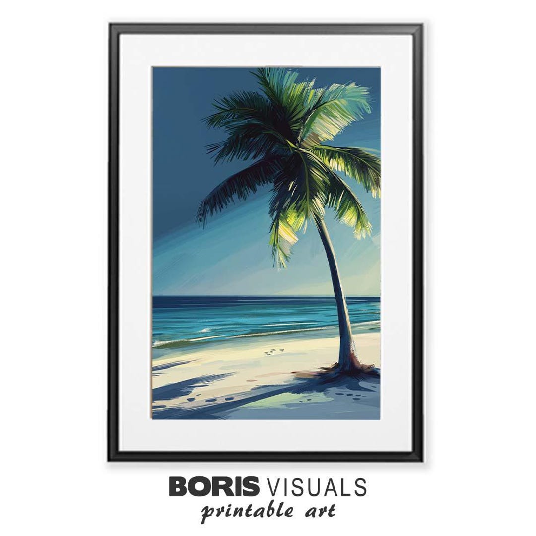 Palm Tree Beach Art Print: Tropical Seascape (digital Download) - Etsy