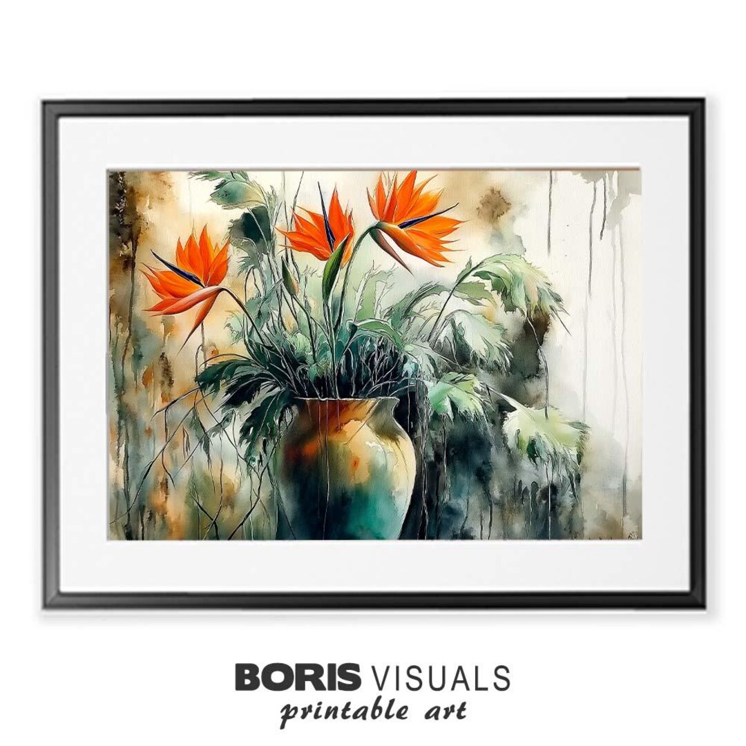 Birds of Paradise Watercolor Print: Vibrant Floral Wall Art (digital ...