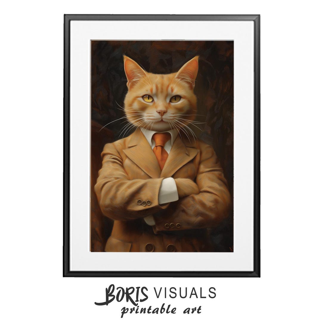 Ginger Cat Art Portrait Orange Cat Portrait Business Feline Whimsical ...