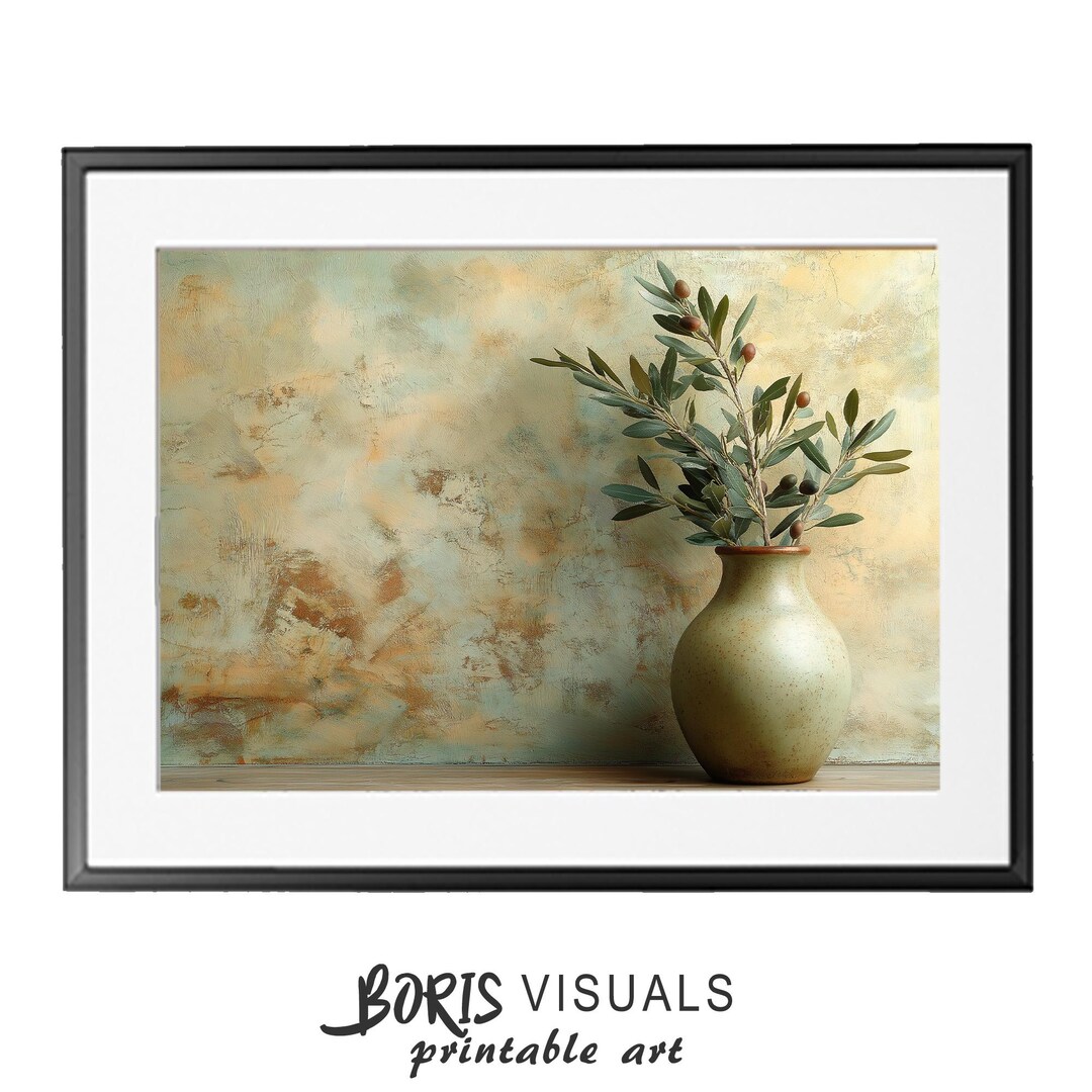 Vintage Olive Tree in Vase Print Rustic Olive Tree Still Life Olive ...
