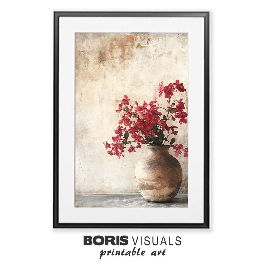 Vintage Azalea Floral Print: Rustic Vase Still Life (digital Download ...
