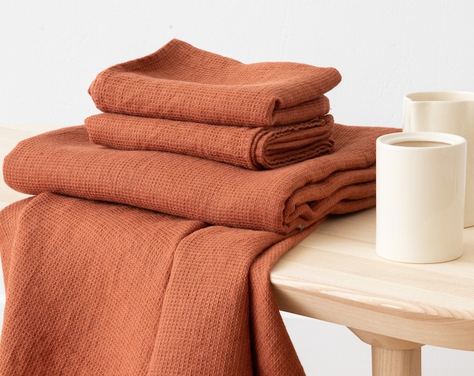 Linen Waffle Towels Brick, Rust: Towel Set, Bath Towel, Body Linen ...