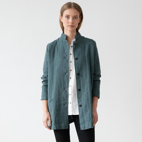 Heavy Linen Jacket in Balsam Green. Washed Linen Jacket for - Etsy