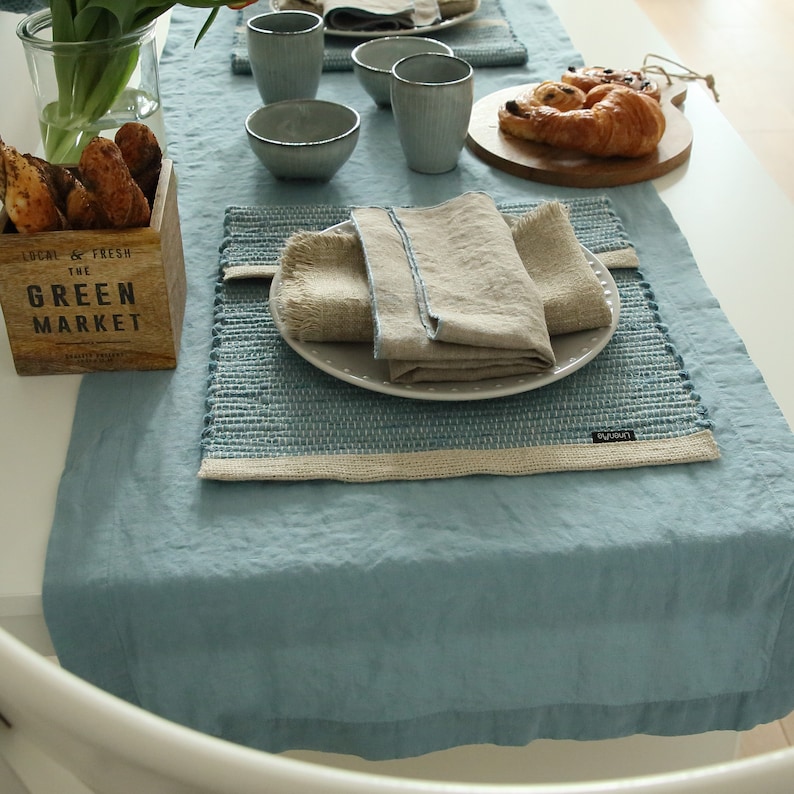 Washed Linen Table Runner in Stone Blue. Various Colours - Etsy