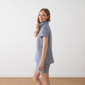 Emilia Blue White Check Pajama Set for Woman. Hand Made Pajama Set From ...