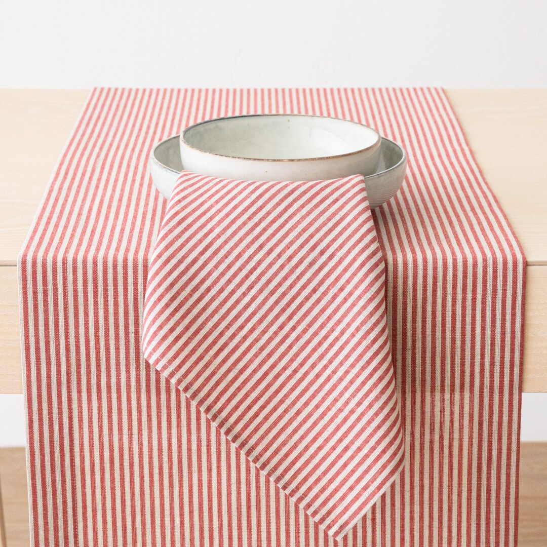Striped Linen Cotton Mix Table Runner in Beige, Red, Blue, Black. Everyday Linen Runner. Linen ...