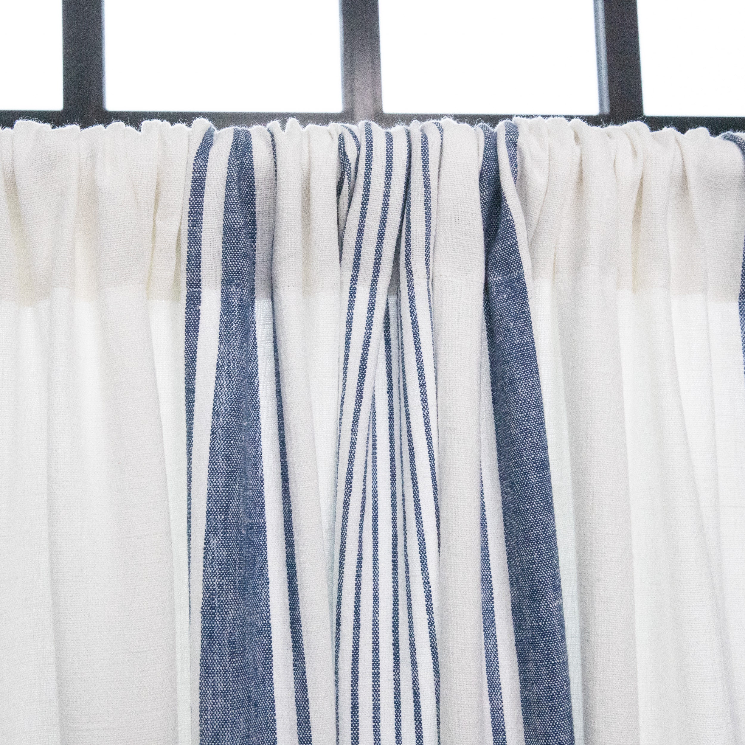 Heavy Linen Rod Pocket Curtain Panel Washed White Indigo | Etsy