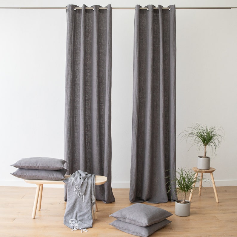 Heavy Linen Curtain Panel With Grommets in Silver Washed - Etsy