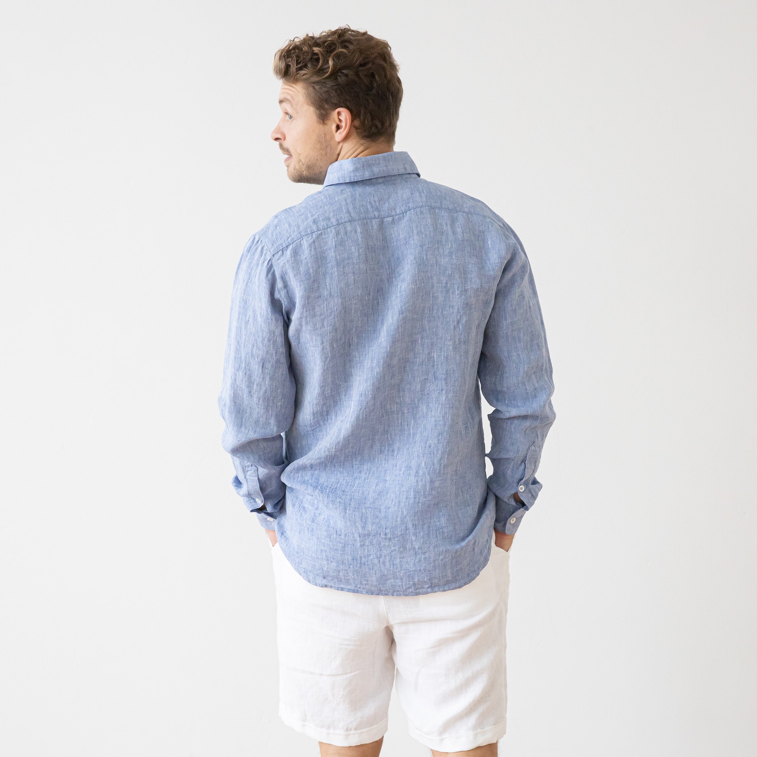 Blue Melange Linen Shirt for Men. Classic Linen Shirt With - Etsy