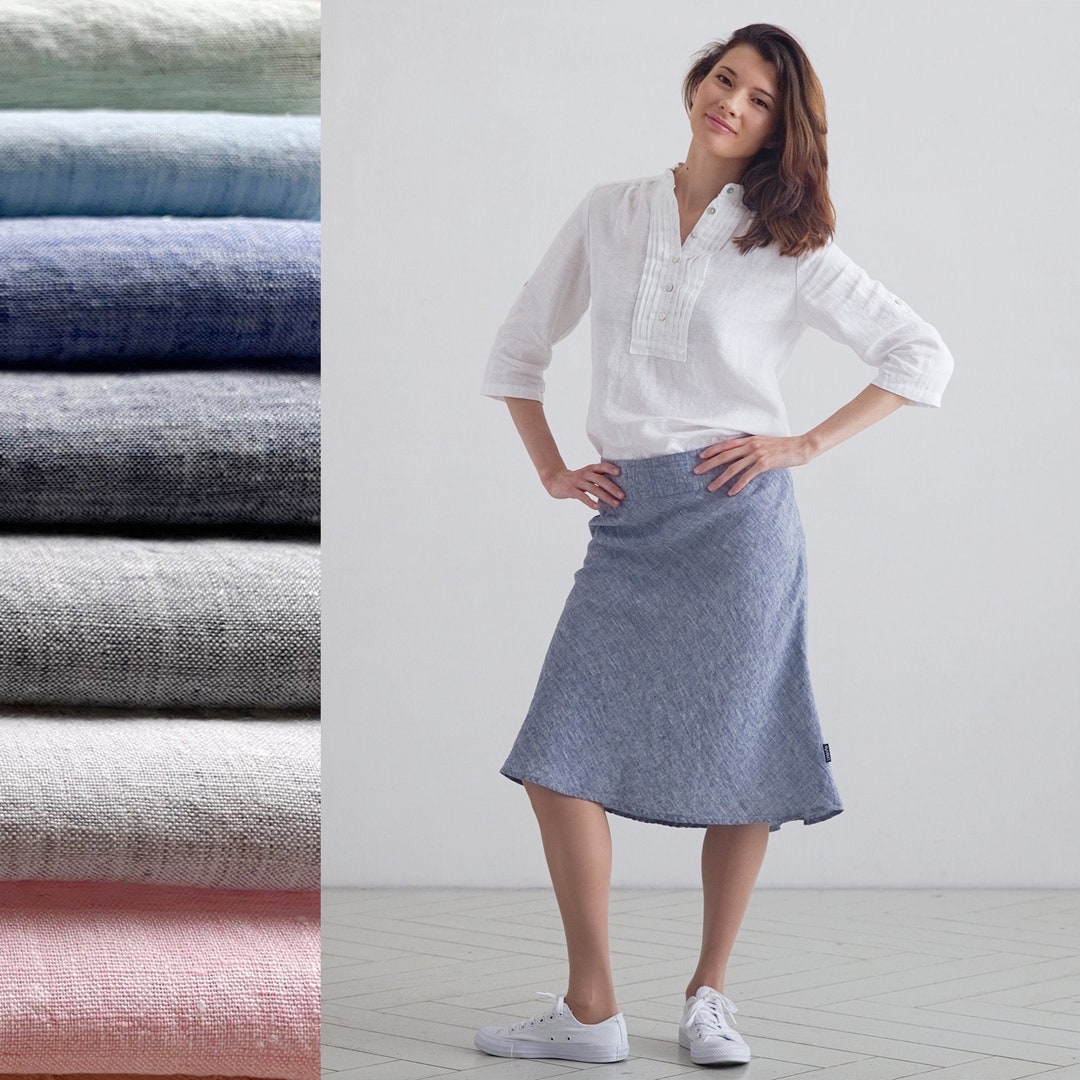 Melange Linen Skirt Various Colors. A-line Skirt, Knee Length. 100% ...