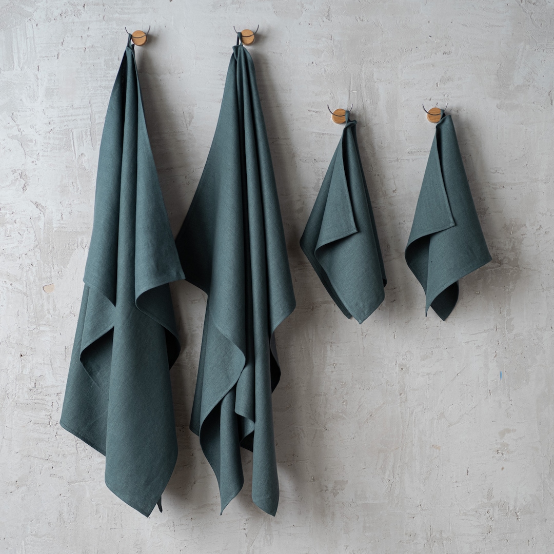 Heavy Weight Linen Bath, Hand Towels Dark Green: Towel Set, Bath Towel ...