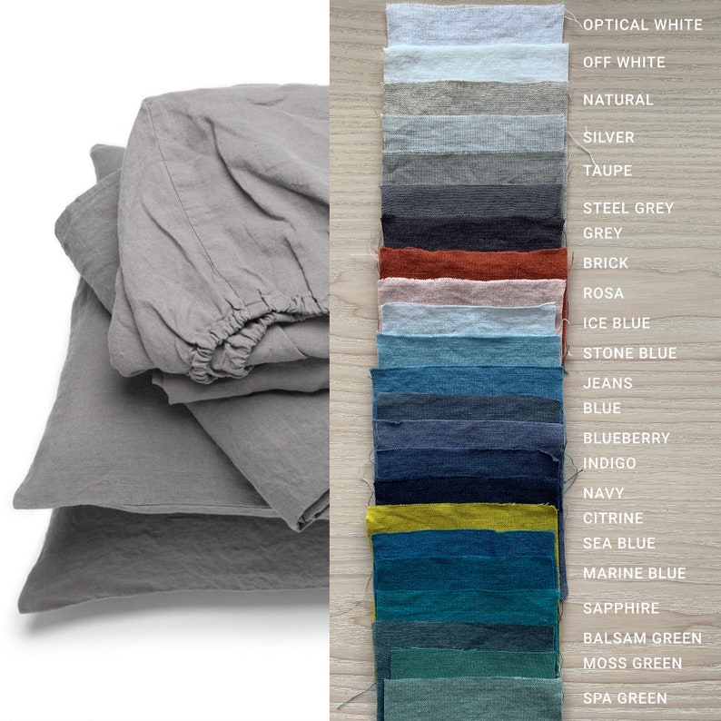 Washed Linen Sheet Set in 23 Colours. Fitted Sheet, Flat Sheet, 2 ...