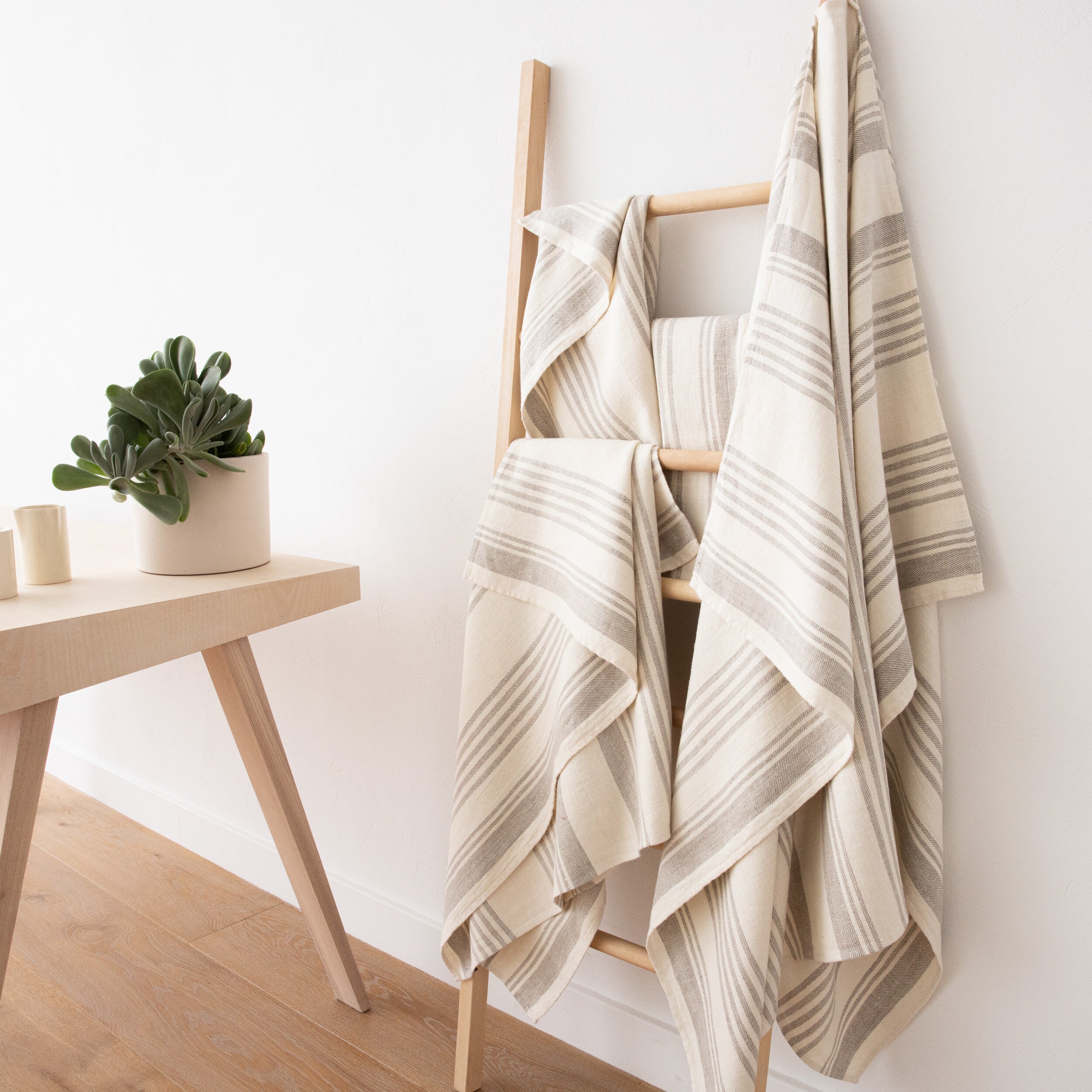 Heavy Weight Linen Big Towels Natural and Cream: Towel Set, Bath Towel ...