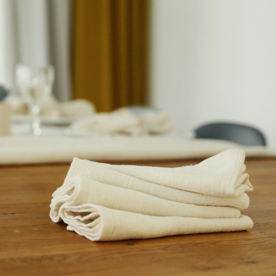 Washed Linen Napkins in Cream, Ivory Colour. Herringbone Weave, Washed ...