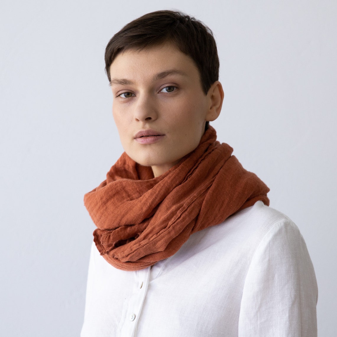 Linen Scarf in Brick Rust Terra Cotta Garza. Summer Spring - Etsy