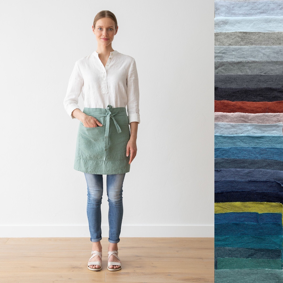 Washed Linen Cafe Apron in Various Colors. 100% European Linen, Hand ...