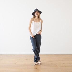 Straight Leg Trousers Alma With Button Opening Indigo. Washed - Etsy