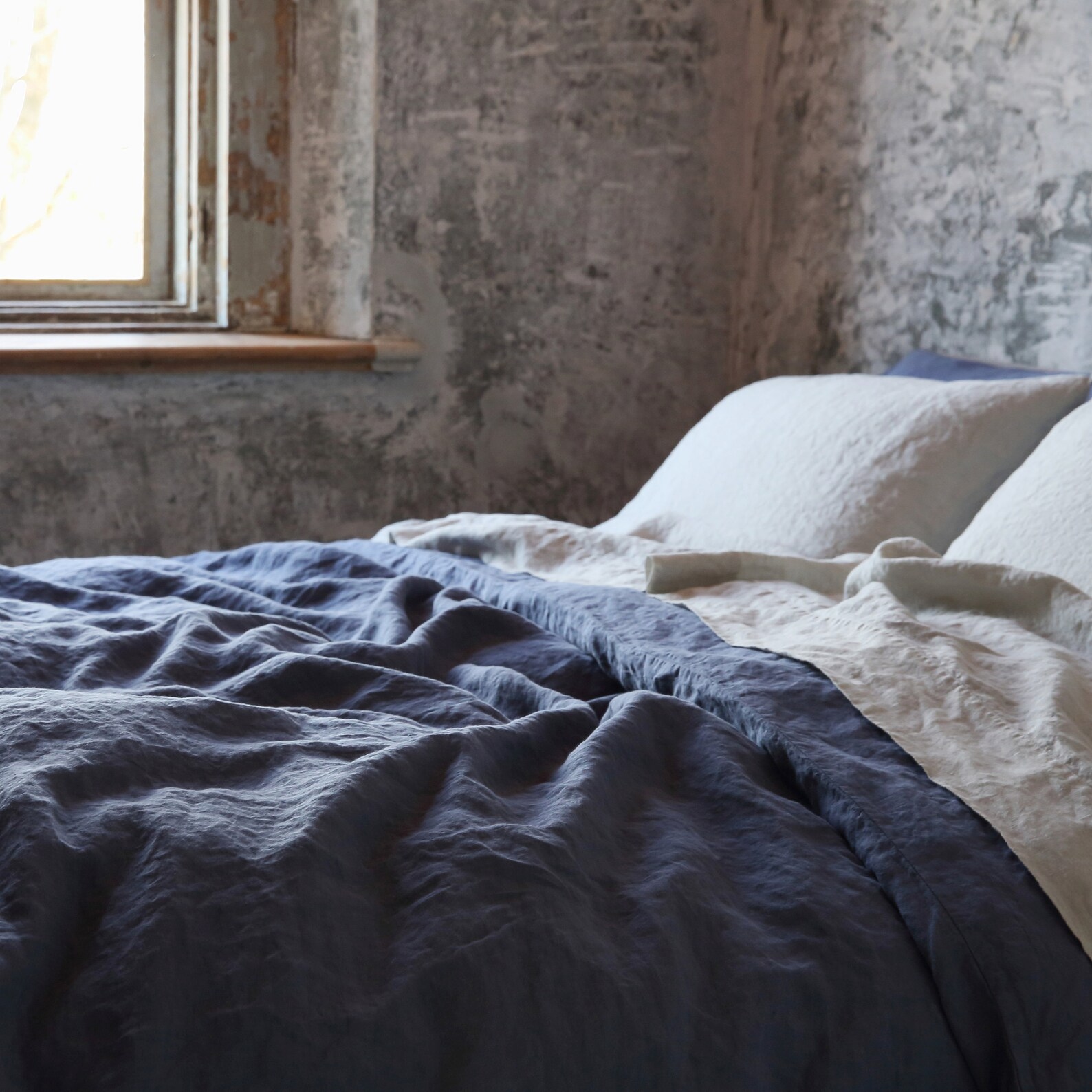 Washed Linen Duvet Cover in Blueberry. Washed Linen Bedding. Queen ...