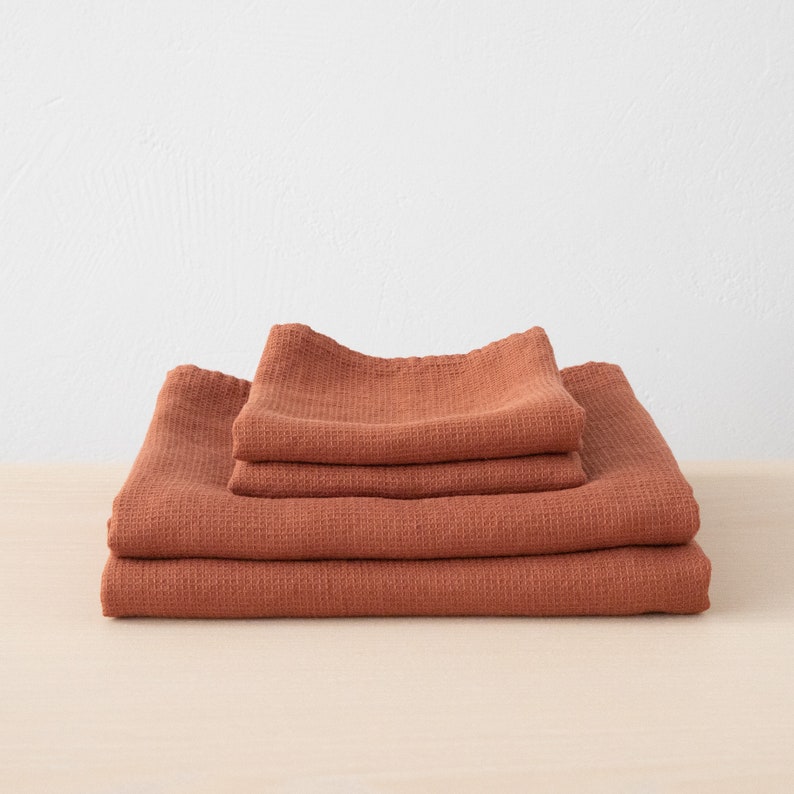 Linen Waffle Towels Brick, Rust: Towel Set, Bath Towel, Body Linen ...
