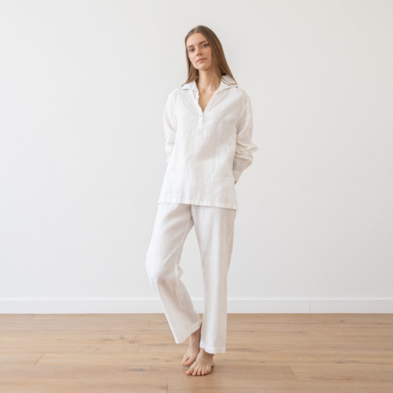 Pajama Set for Woman in White Linen. Hand Made Pajama Set From Washed ...