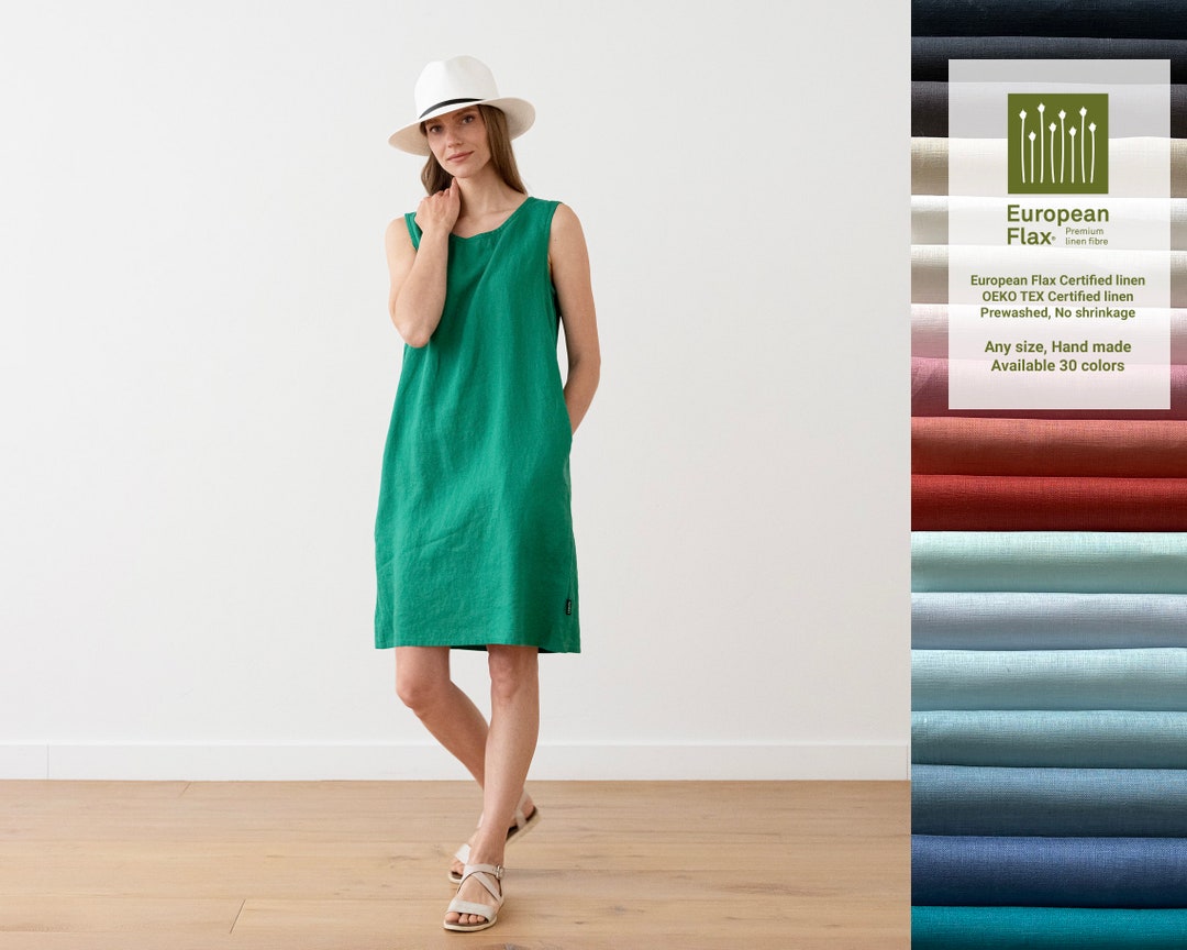 Washed Linen Dress Sleeveless With Pockets Various Colors. Lightweight ...