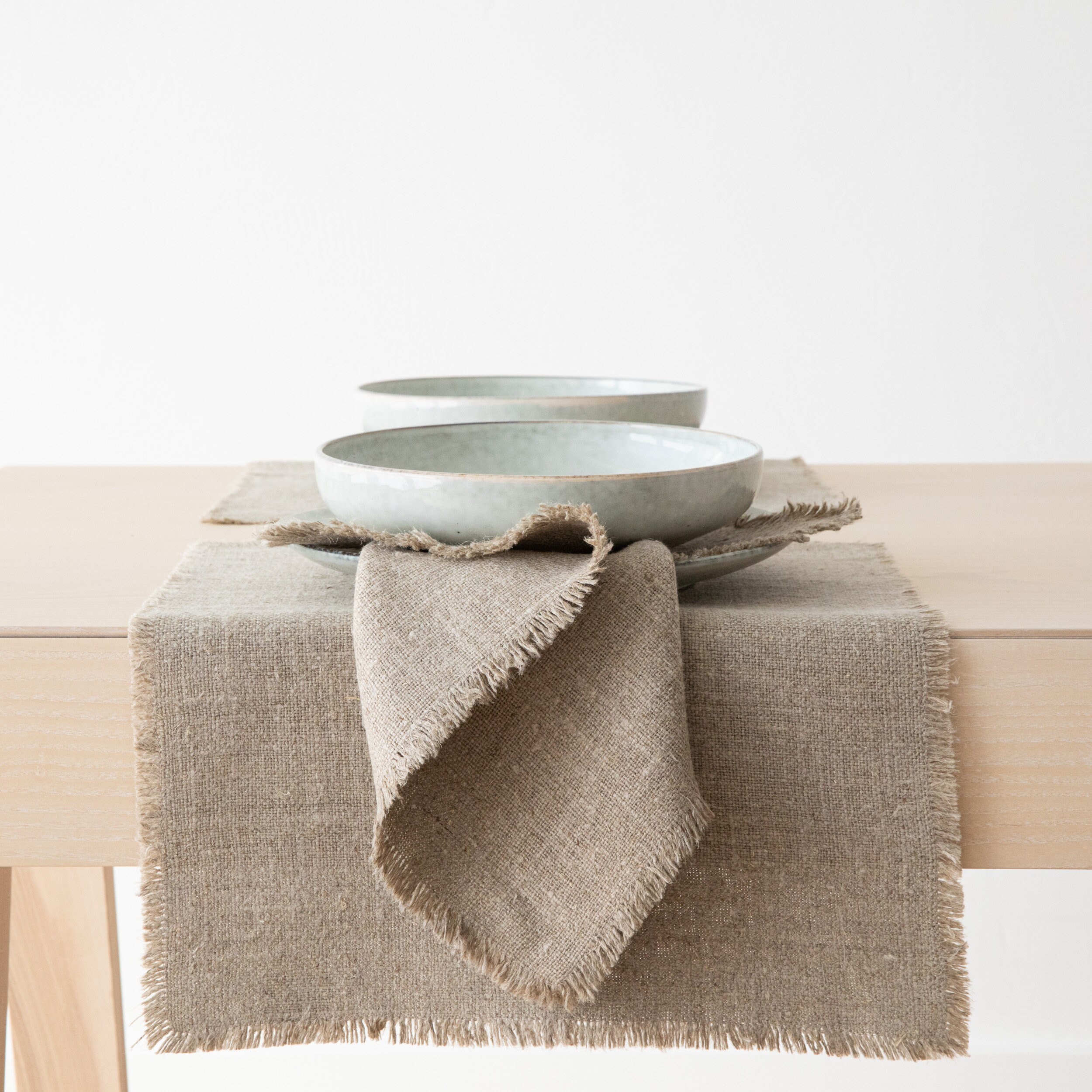Washed Rustic Linen Napkin in Natural Decorated With Hand Made Fringes ...