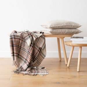 Heavy Weight Linen Throw Blanket in Natural. Tartan Weave or Striped ...