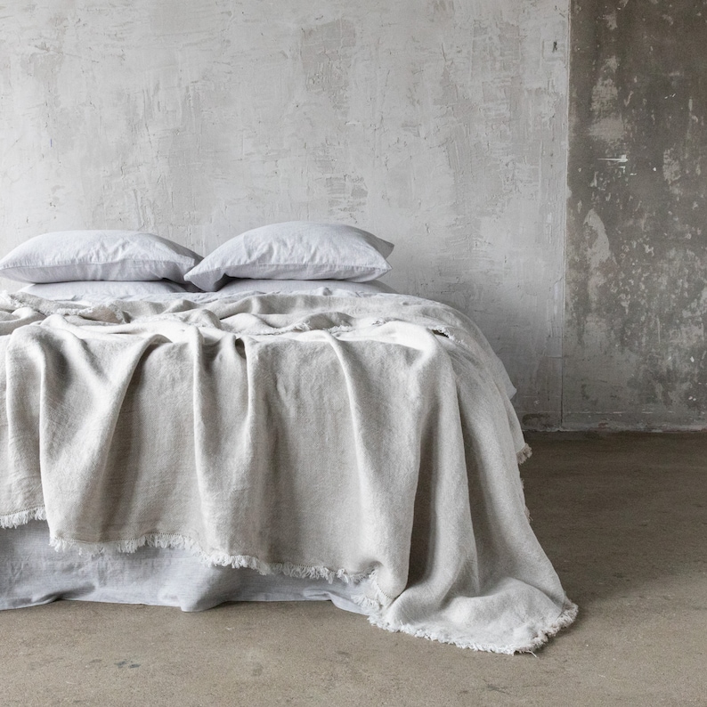 Washed Linen Throw Blanket in Neutral. Linen Bedspread Made From ...