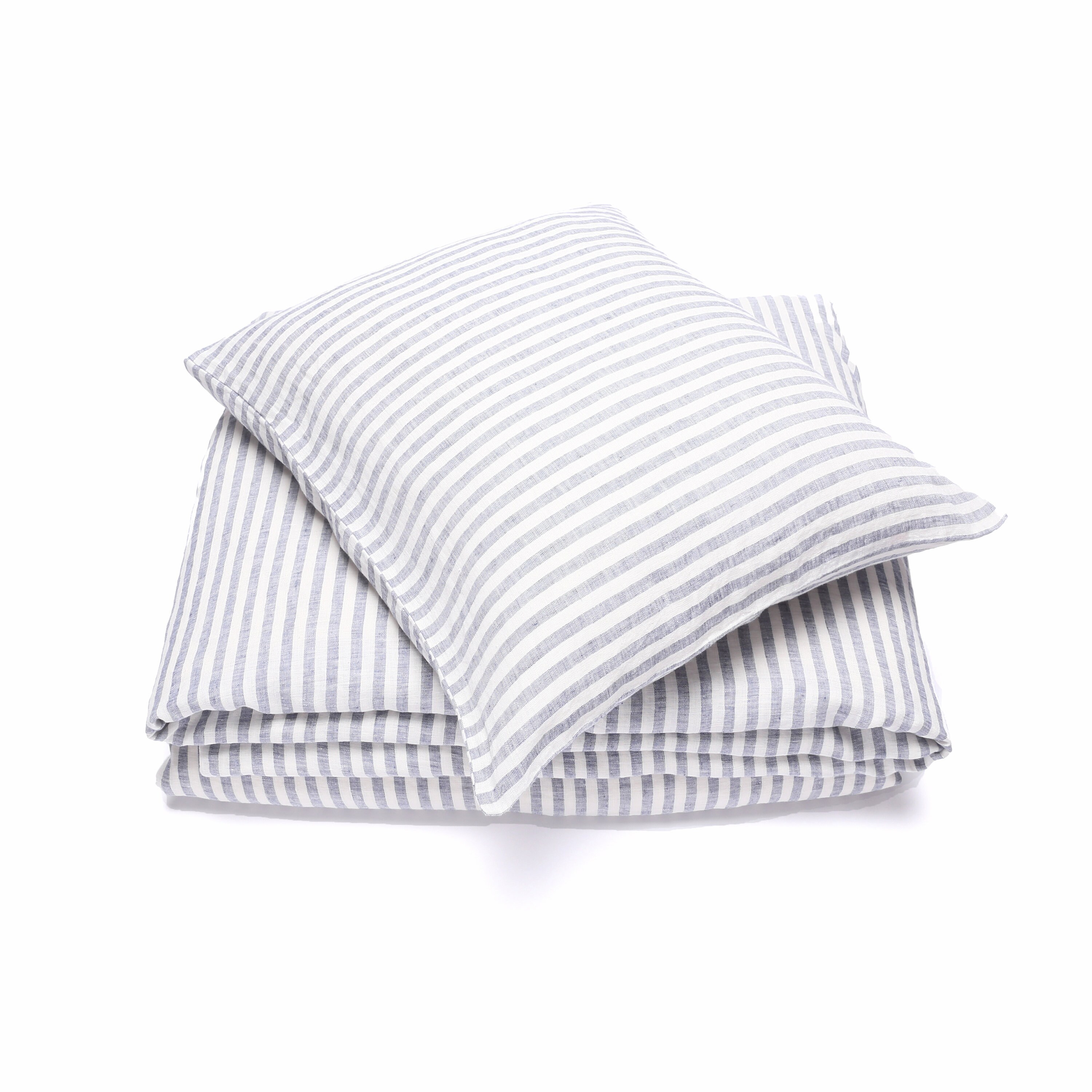 Ticking Stripe Linen Bedding Set In Natural Graphite Indigo Etsy