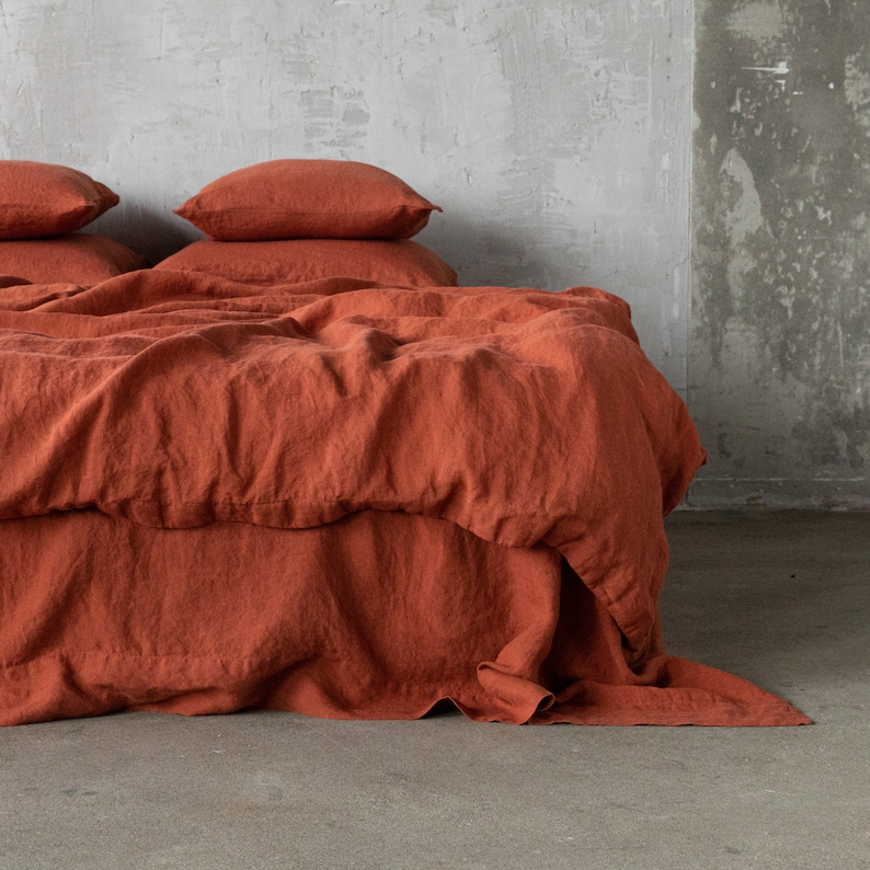 Washed Linen Bedding Set in Brick, Terra Cotta. Plain Weave Stone ...