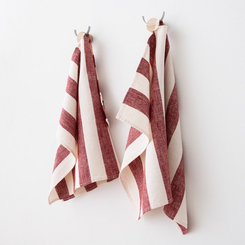 Set of 2 Linen Tea, Kitchen Towels Various Colors, Wide Stripe. Washed ...