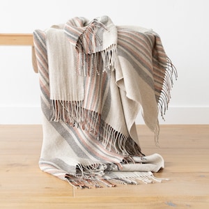 Heavy Weight Linen Throw Blanket in Natural. Tartan Weave or Striped ...