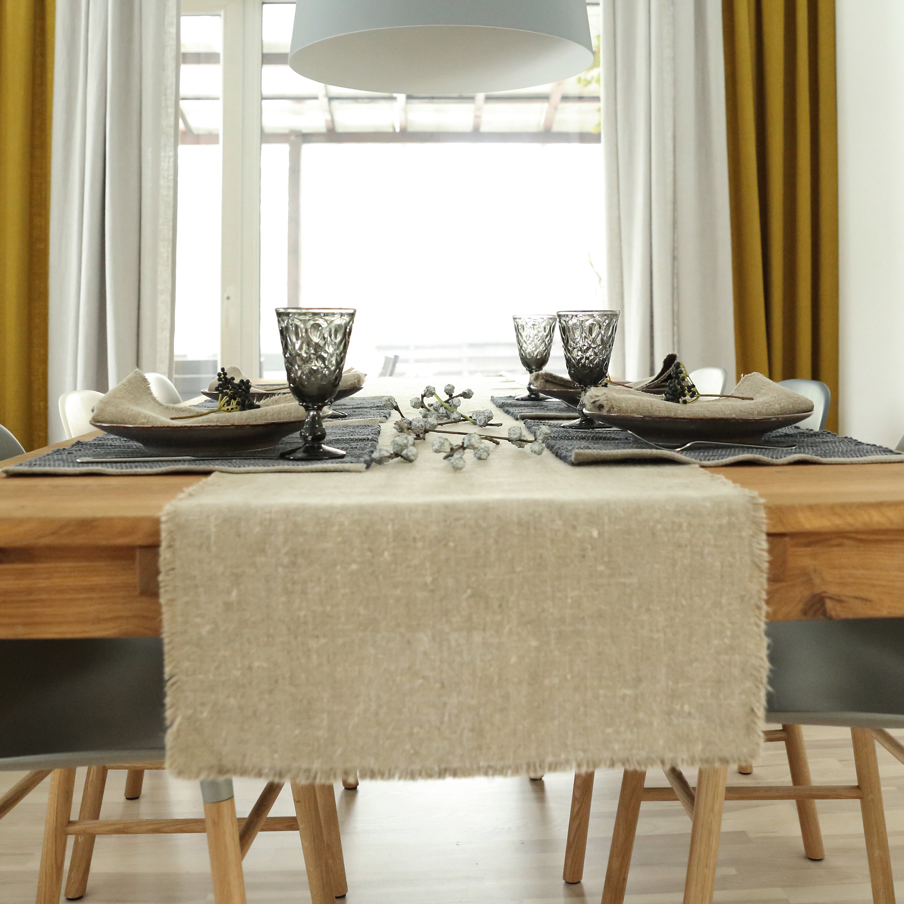 Rustic Linen Table Runner in Natural Hand Made With Fringes - Etsy