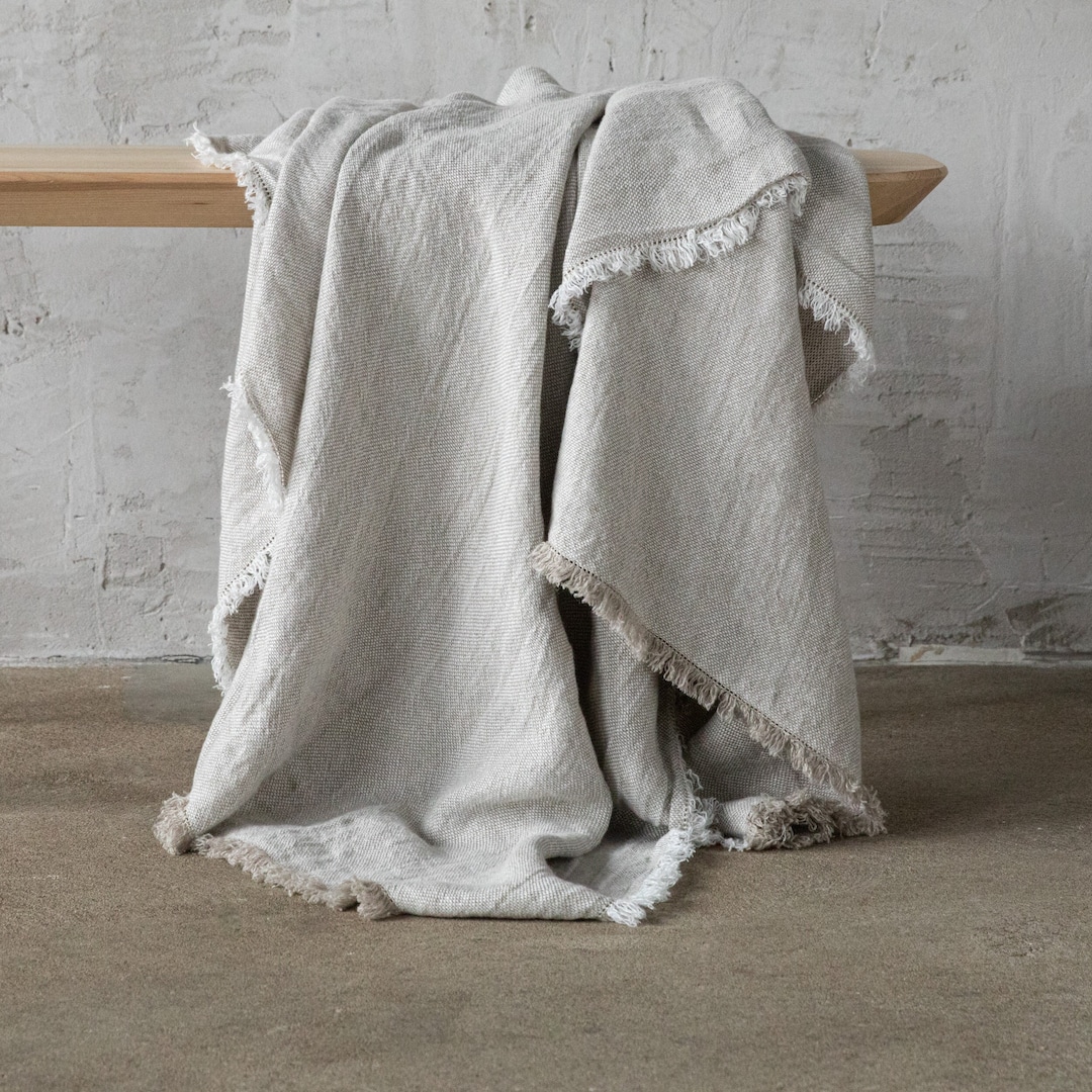 Washed Linen Throw Blanket in Neutral. Linen Bedspread Made From ...