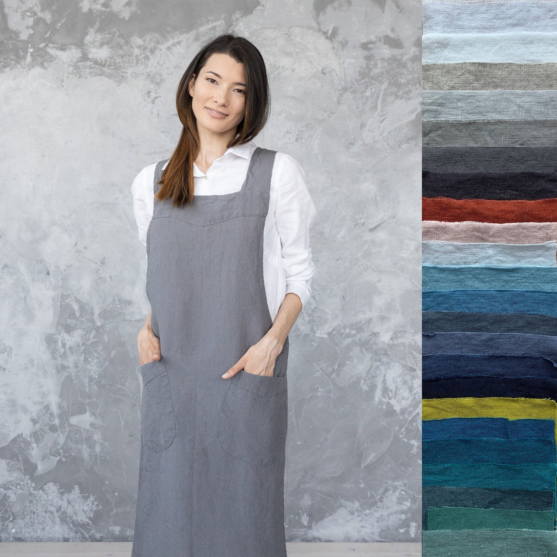 Japanese Cross Back Linen Apron in Various Colours. No Ties Linen Apron ...