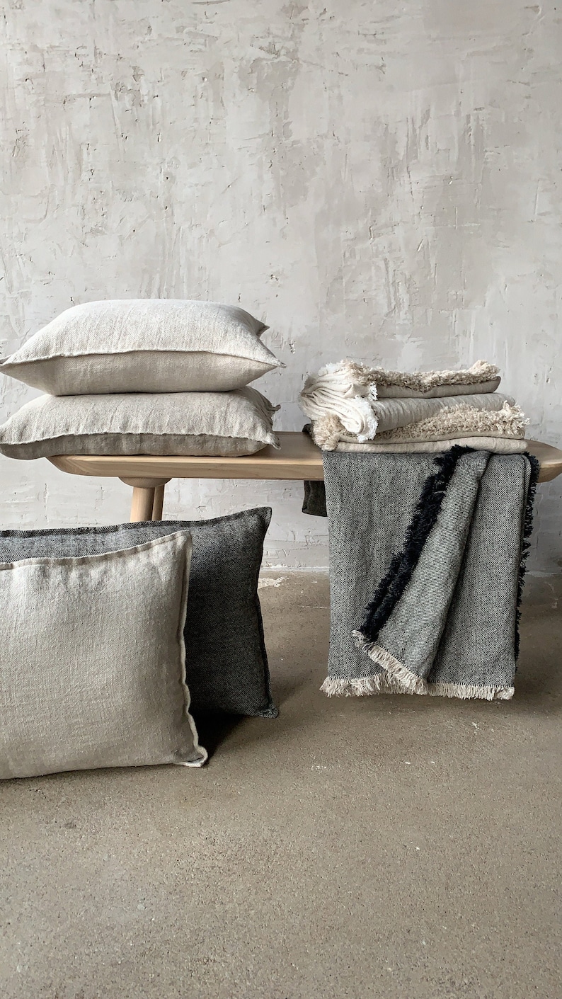 Linen Throw Blanket in Natural Black Oatmeal and Brick. - Etsy